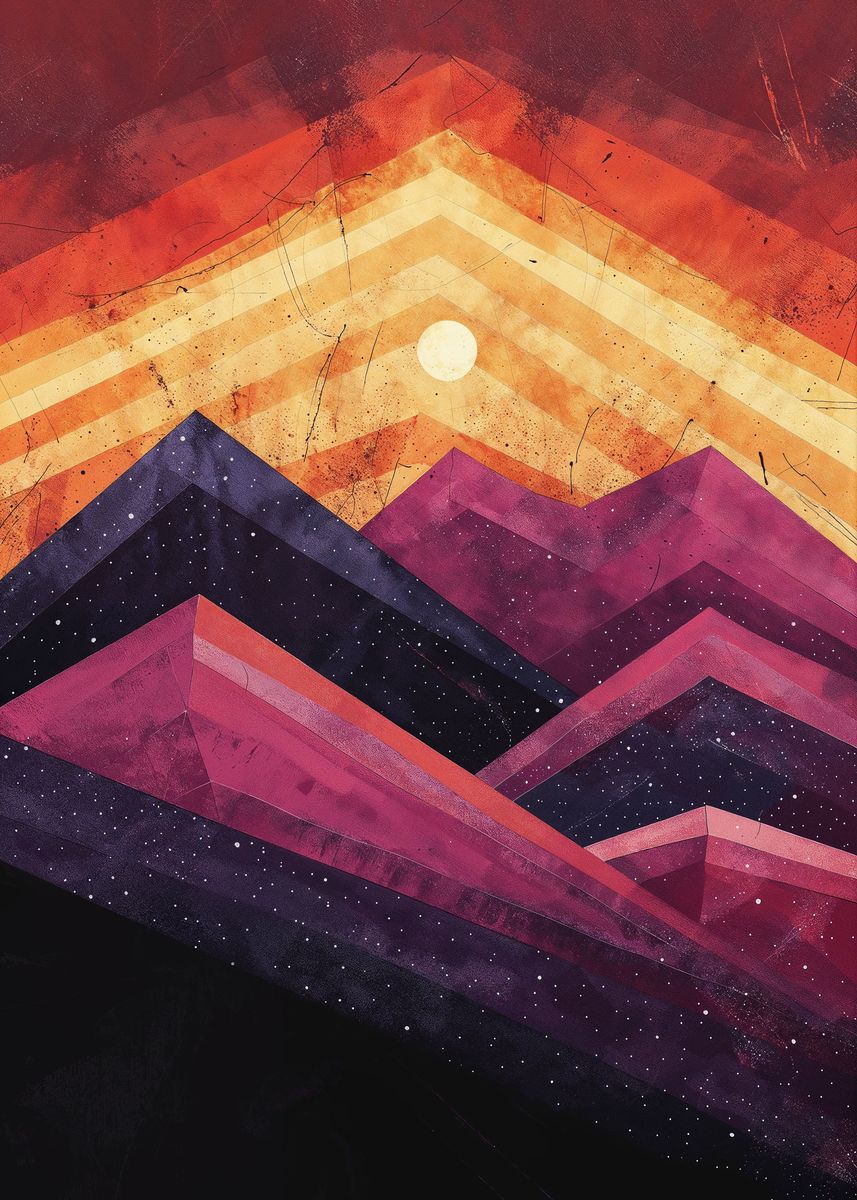 'Geometric Sunset' Poster, picture, metal print, paint by Katsu | Displate