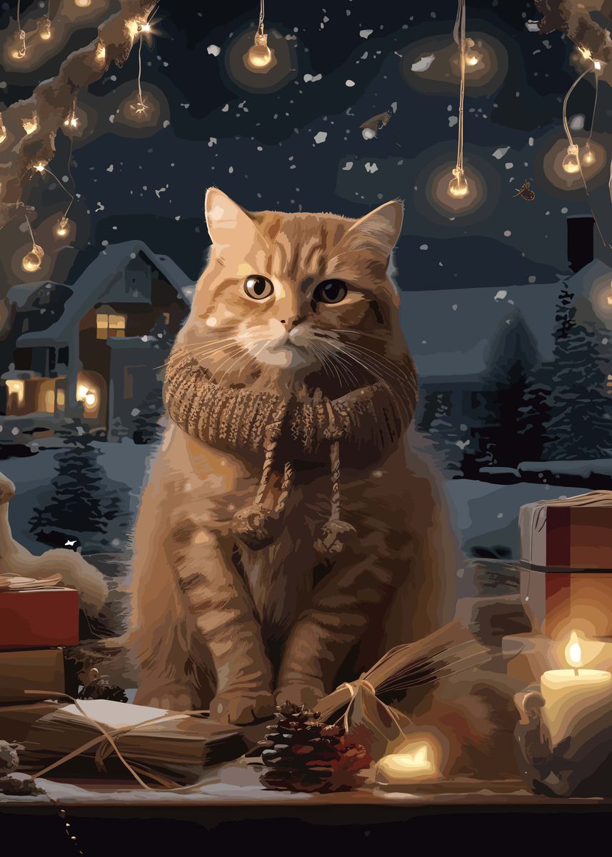 'Cat Christmas' Poster, picture, metal print, paint by Dolores Newman ...