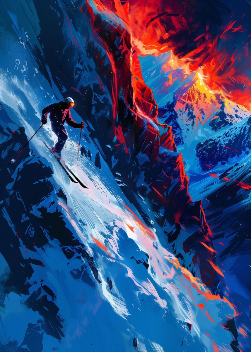 'Cool Skier In A Mountain' Poster, picture, metal print, paint by Frank ...