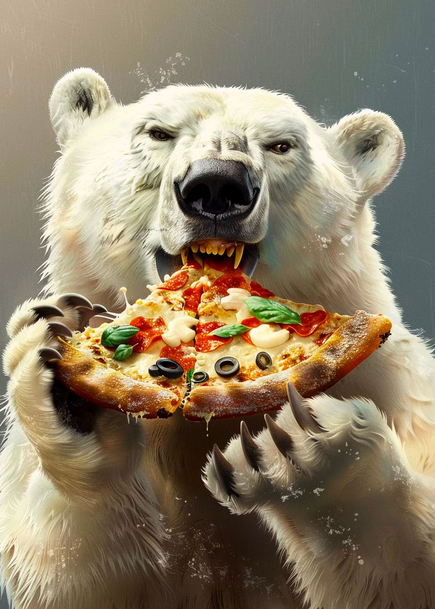'Polar Bear Pizza' Poster, picture, metal print, paint by Henning ...