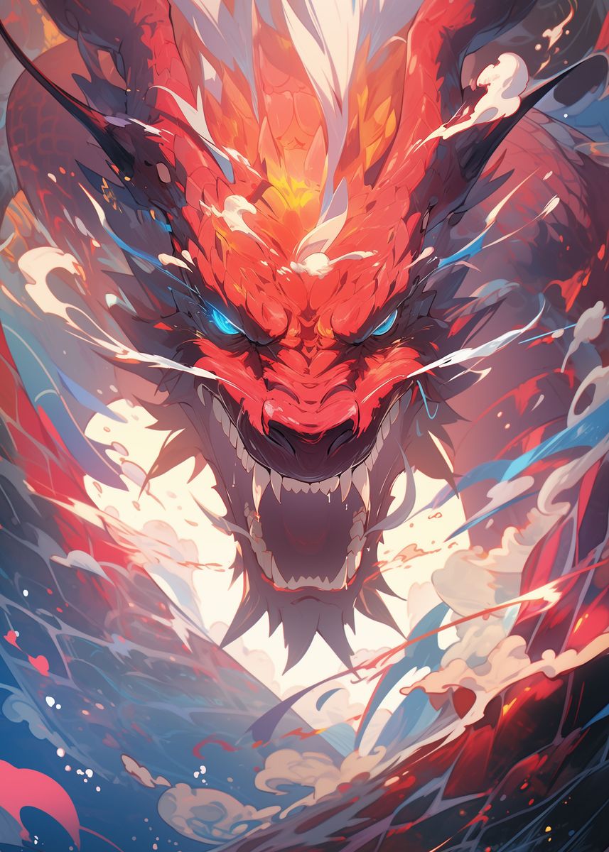 'Neon Dragon Colorful Anime' Poster, picture, metal print, paint by ...