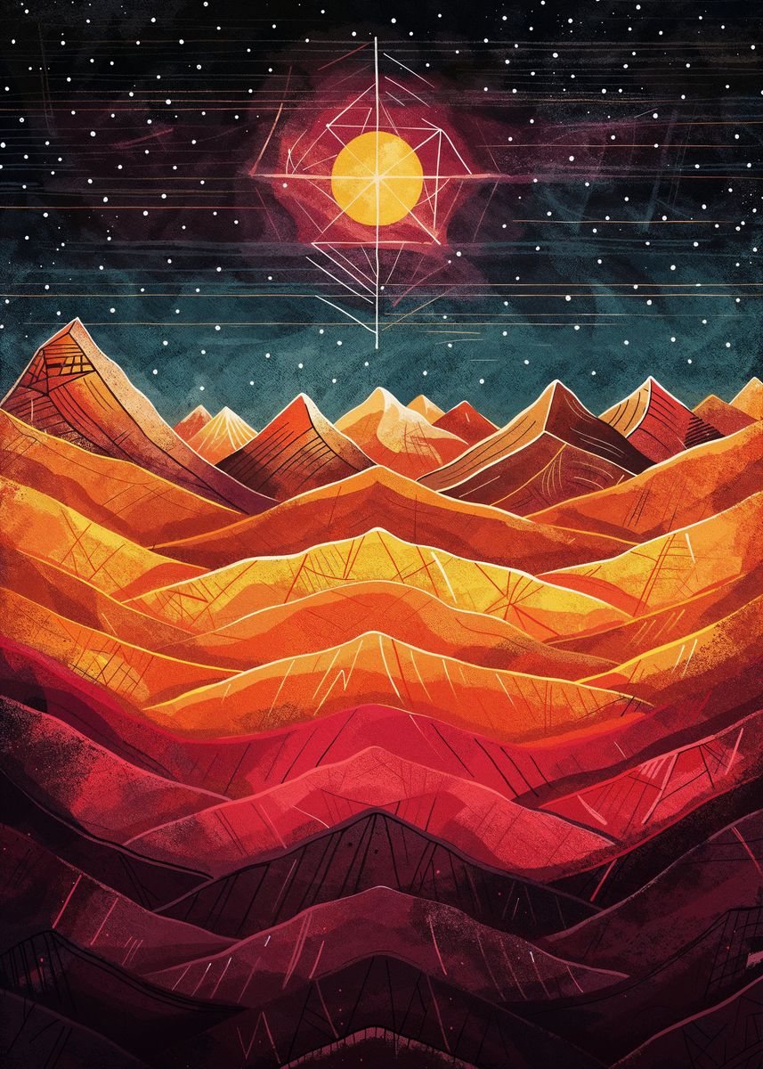 'Stellar Geometry' Poster, picture, metal print, paint by Katsu | Displate