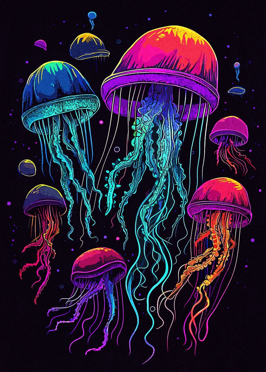'Colorful Jellyfish' Poster, picture, metal print, paint by Anin Studio ...