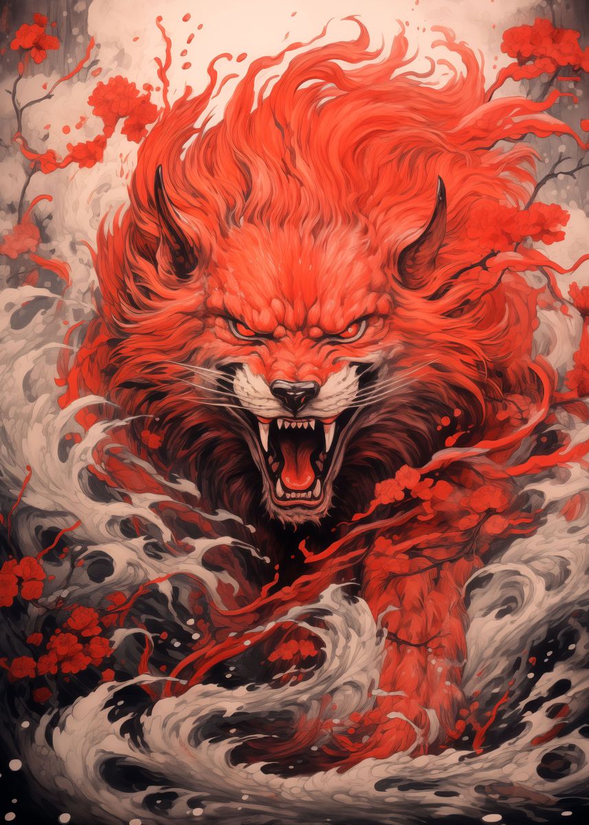 'Red Wolf' Poster, picture, metal print, paint by Bloomoon | Displate