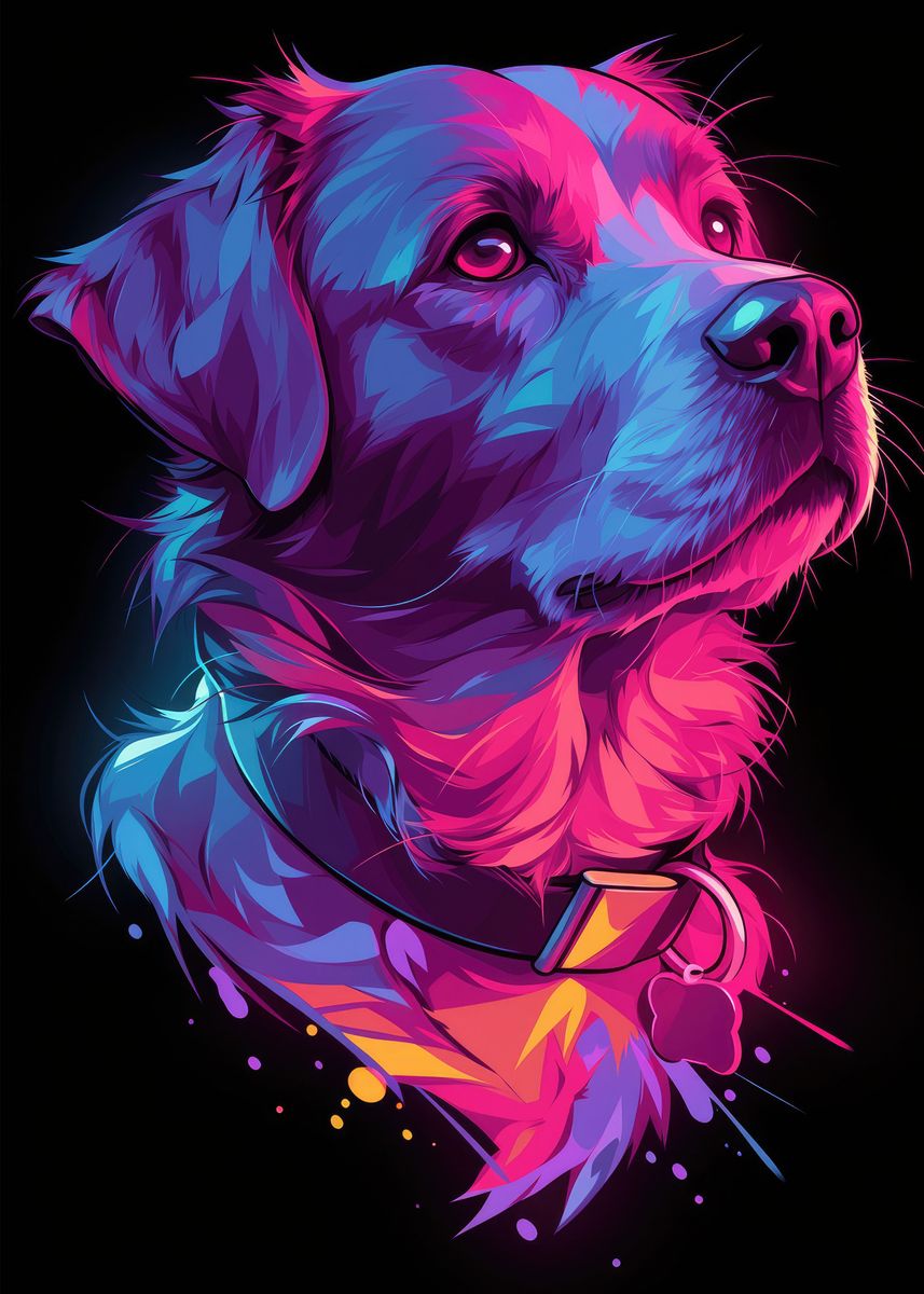 'Dog Animal Neon Pet Friend' Poster, picture, metal print, paint by ...
