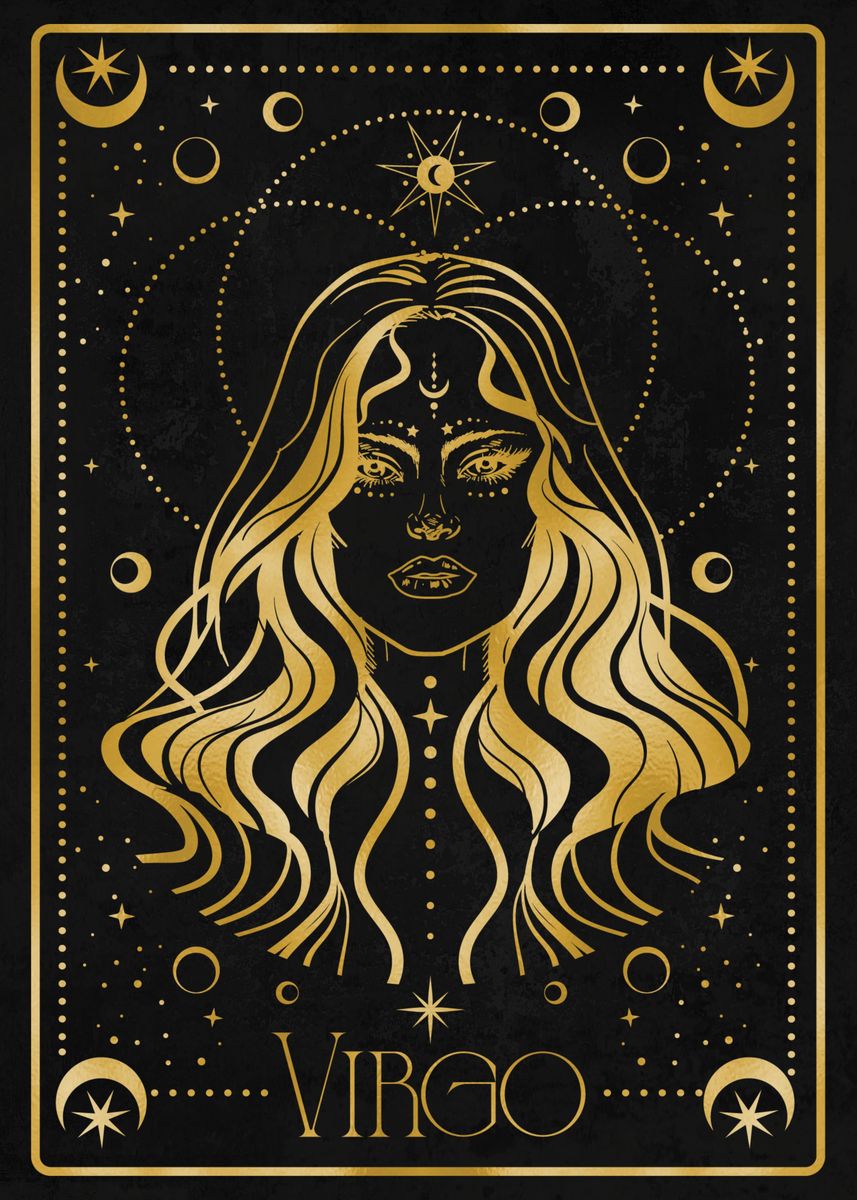 'gold virgo zodiac card' Poster, picture, metal print, paint by metro ...