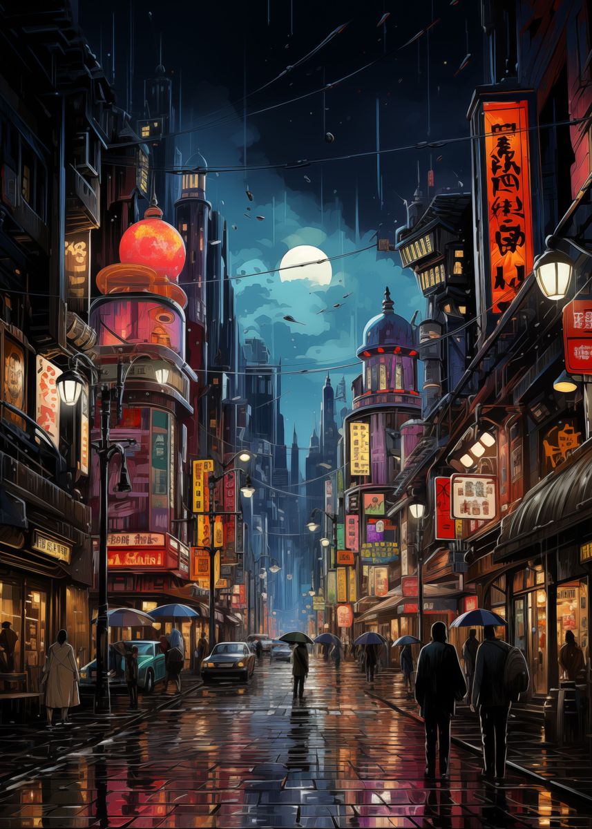 'Night city landscape' Poster, picture, metal print, paint by Space Art ...