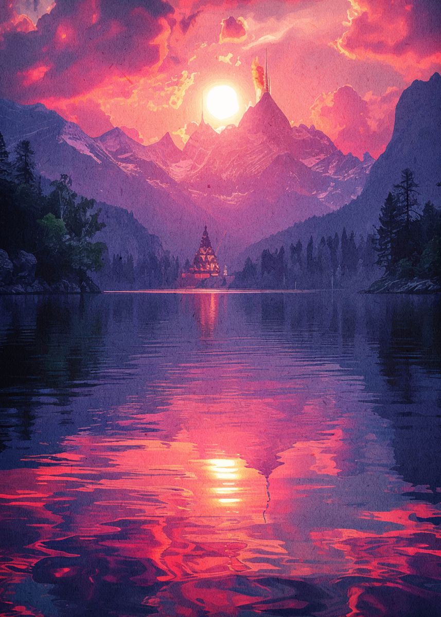 'Beautiful Mountain Sunset ' Poster, picture, metal print, paint by ...