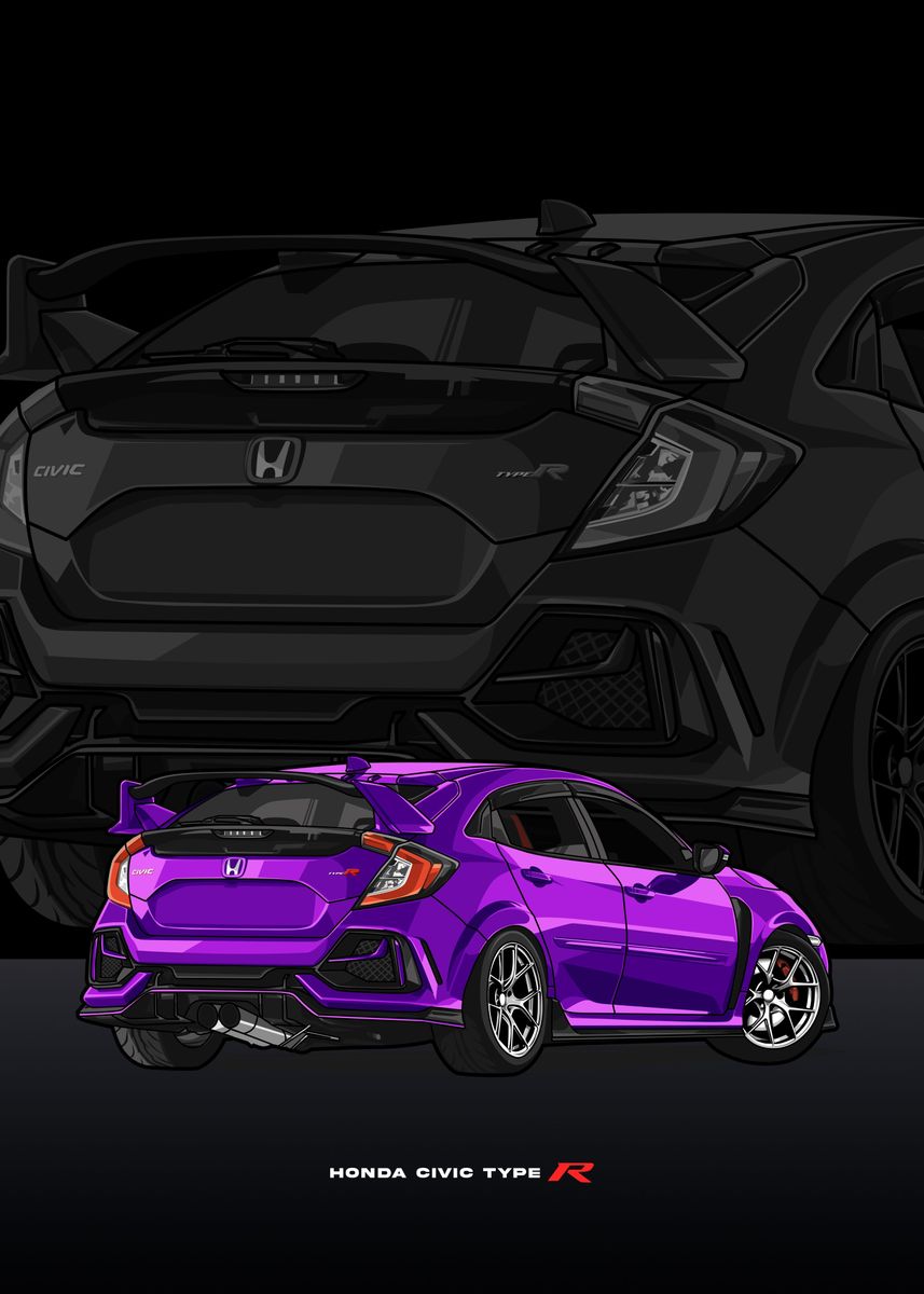 'honda civic type r violet' Poster, picture, metal print, paint by ...