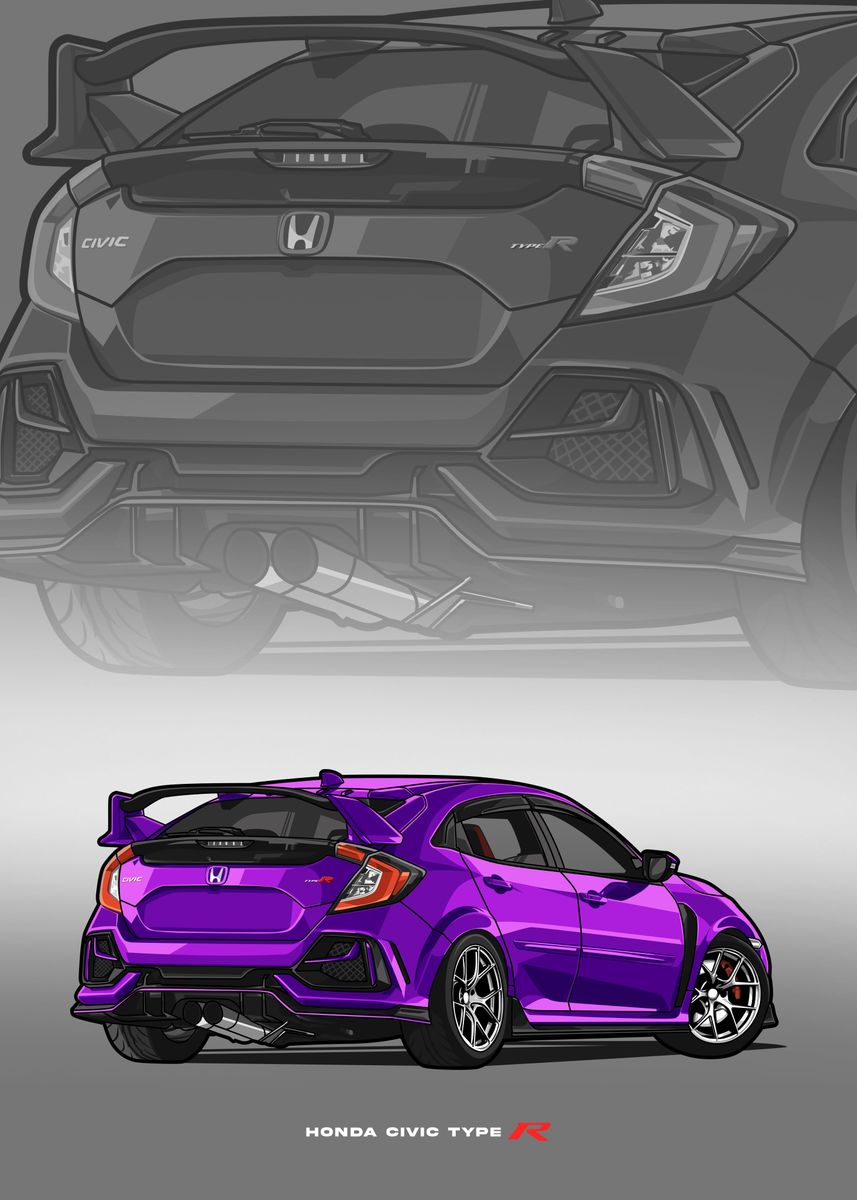 'honda civic type r violet' Poster, picture, metal print, paint by ...