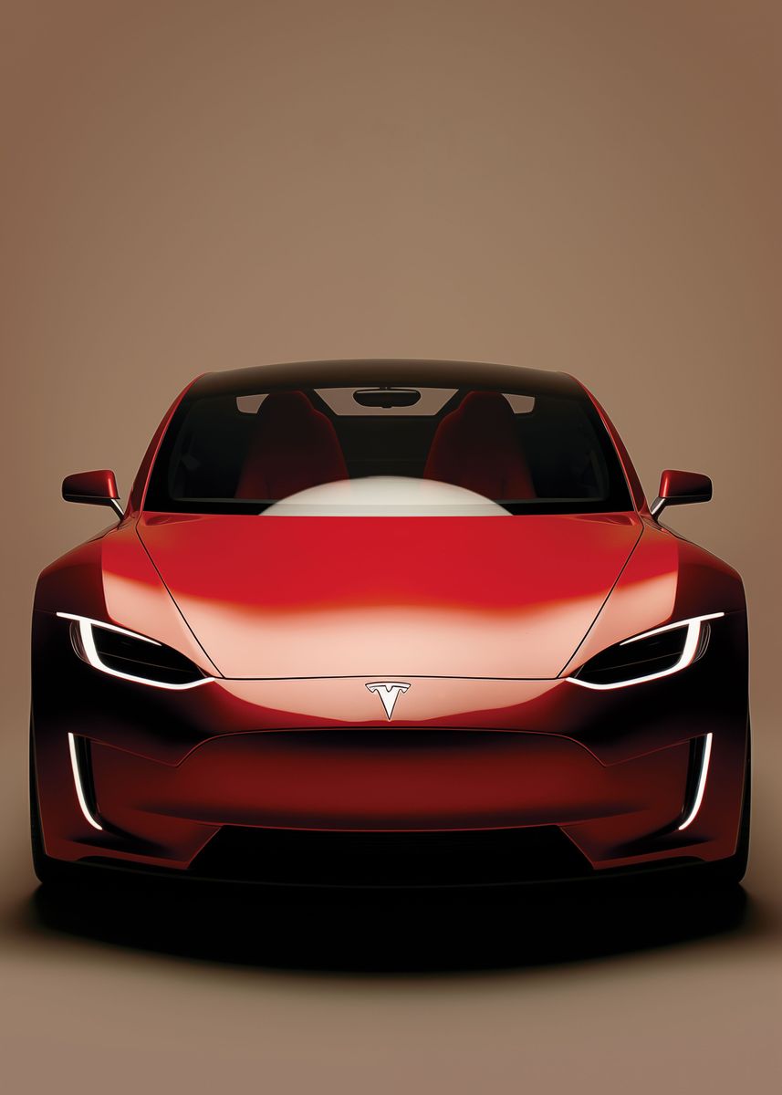 'Tesla Red Car' Poster, picture, metal print, paint by Roman Stasiuk ...