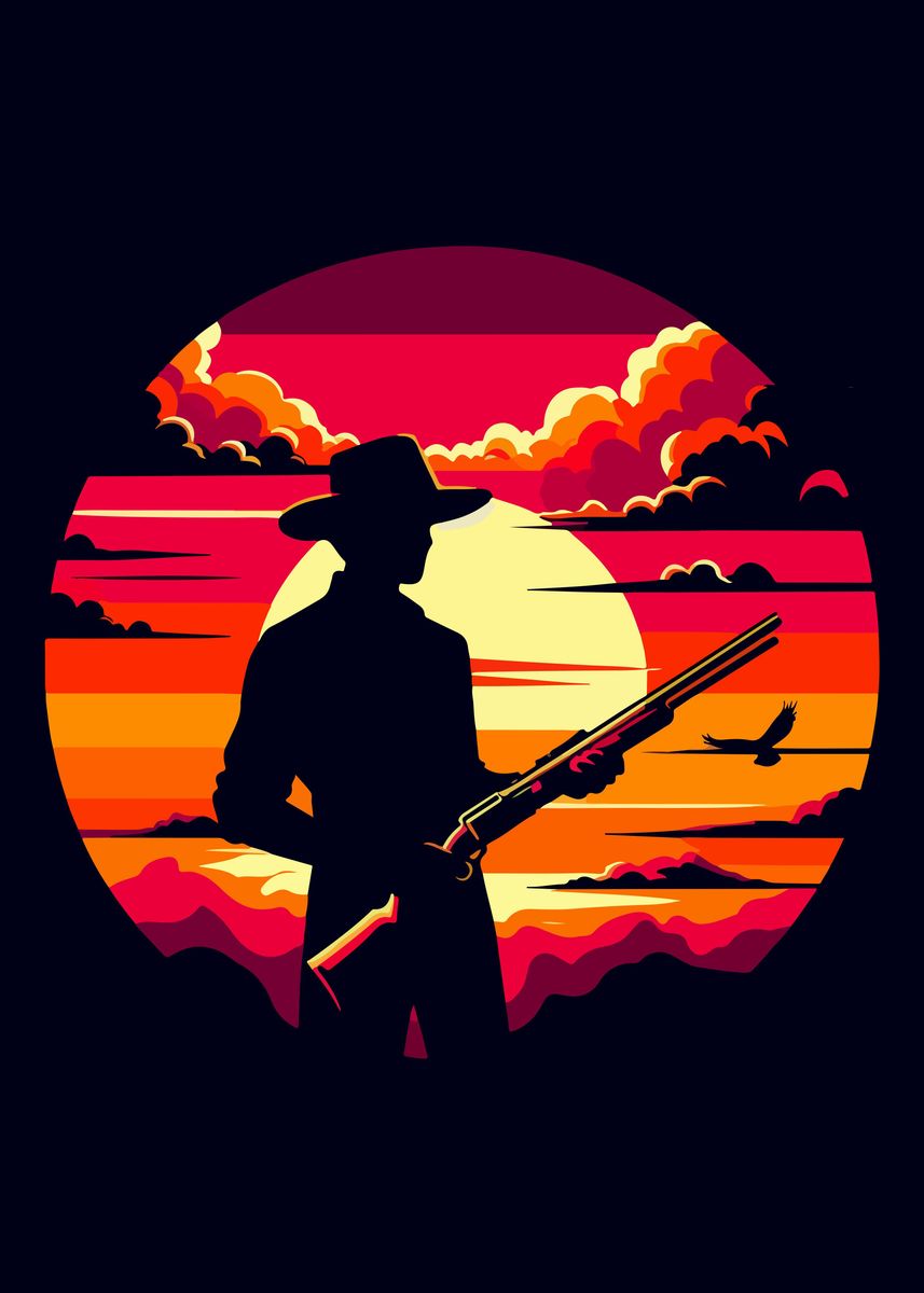'hunting sunset pop art' Poster, picture, metal print, paint by du ...