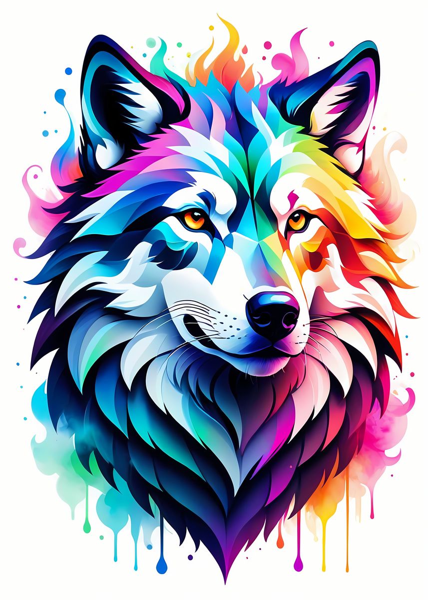 'Geometric Color Wolf' Poster, picture, metal print, paint by Gangster ...