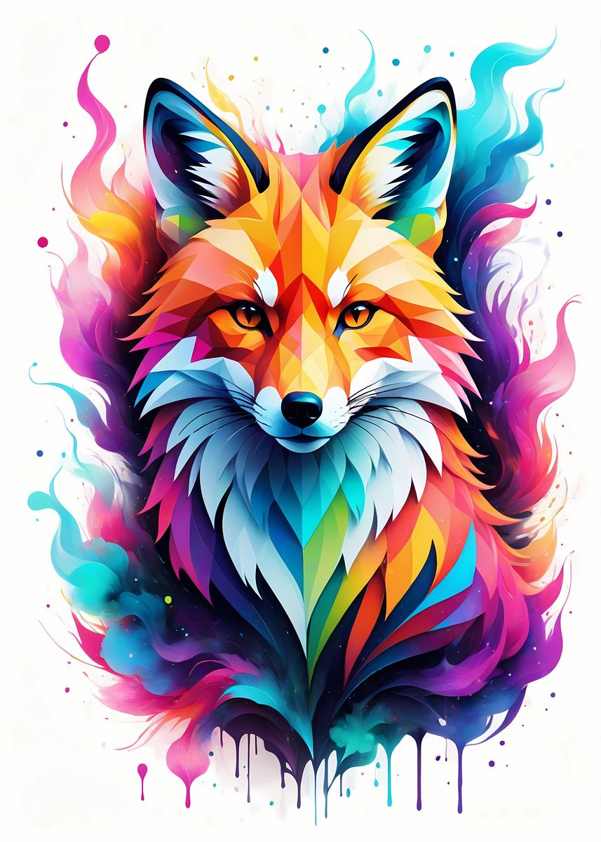 'Geometric Color Fox' Poster, picture, metal print, paint by Gangster ...