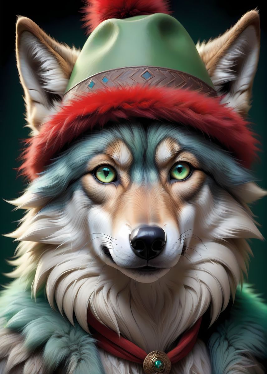 'Wolf with Hat' Poster, picture, metal print, paint by Gin Art | Displate