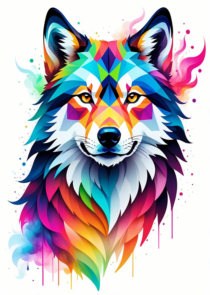 'Geometric Color Wolf' Poster, picture, metal print, paint by Gangster ...