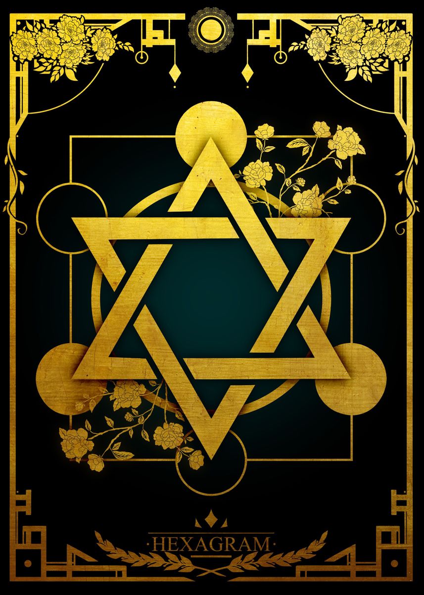 'Hexagram Gold Symbol' Poster, picture, metal print, paint by ...
