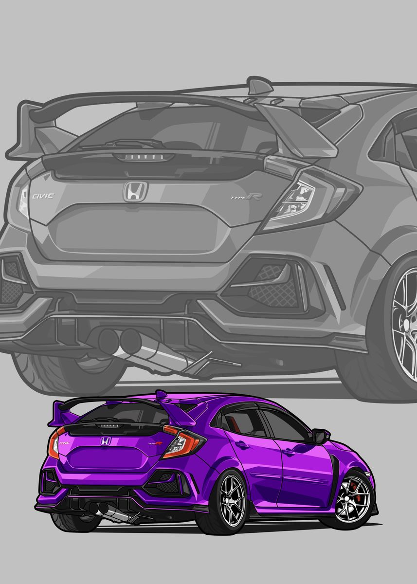 'honda civic type r violet' Poster, picture, metal print, paint by ...