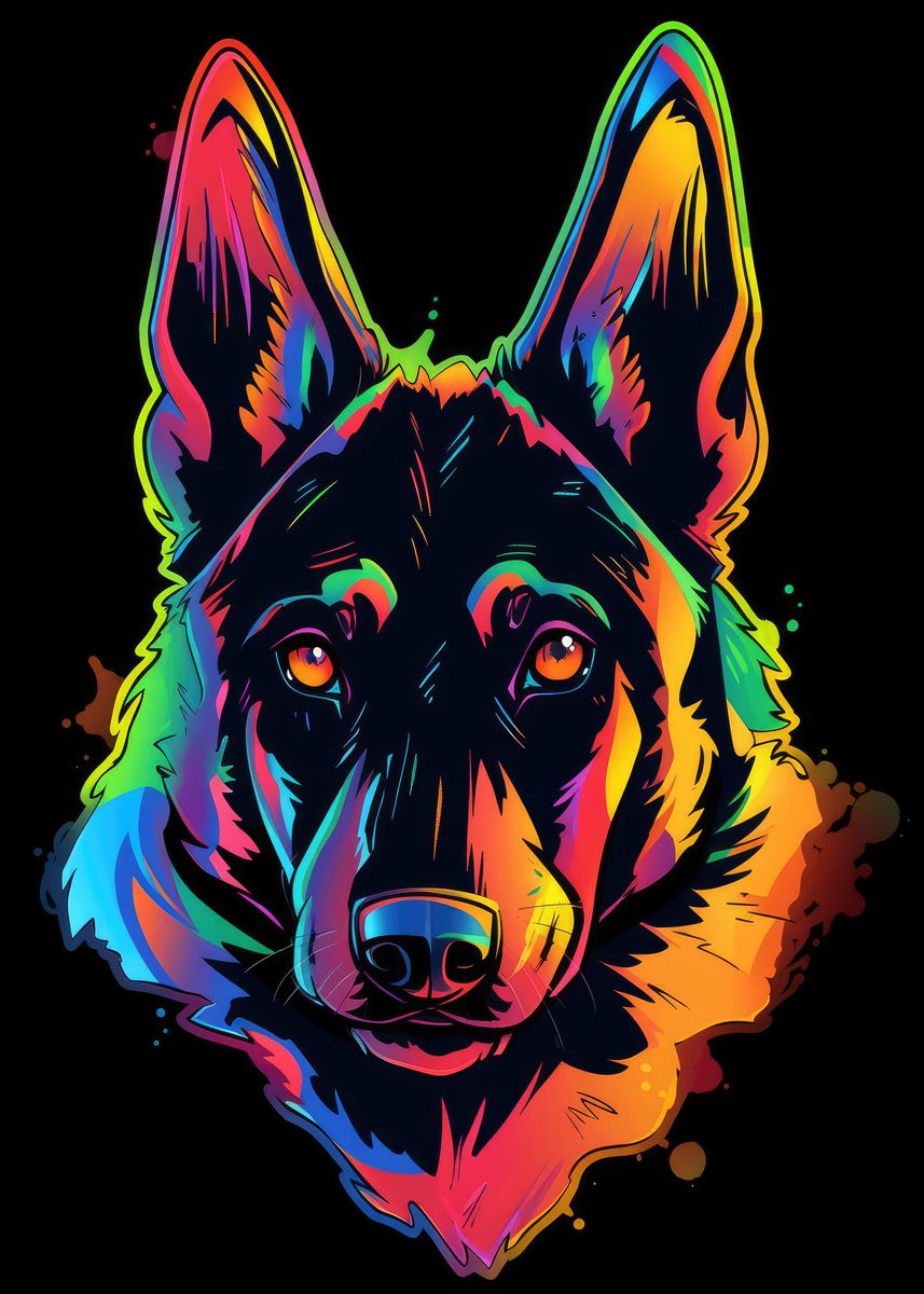 'Dog Animal Neon Pet Friend' Poster, picture, metal print, paint by ...