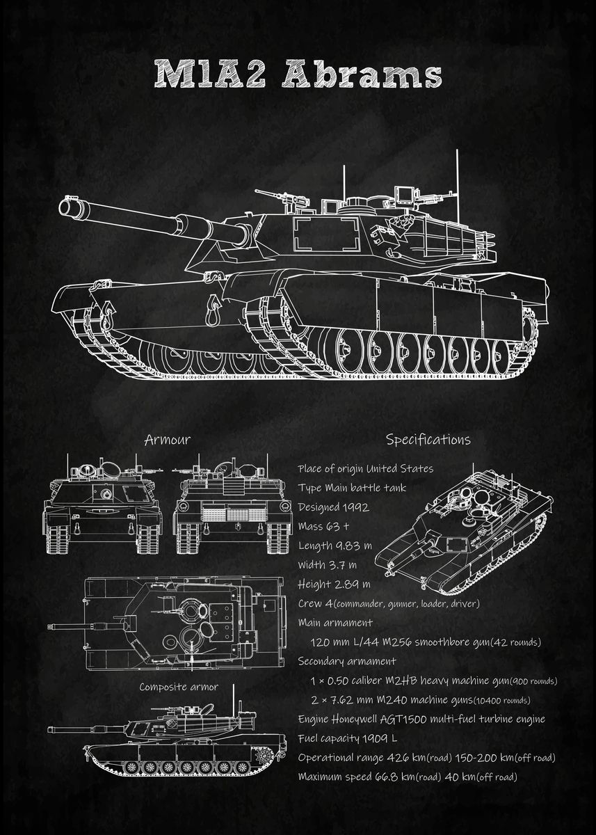'M1A2 Abrams tank US Army' Poster, picture, metal print, paint by ...