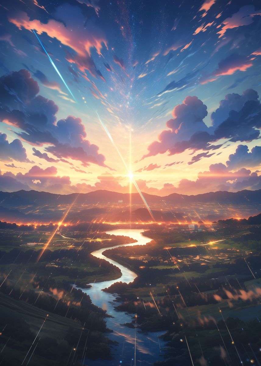 'Anime Landscape Colorful' Poster, picture, metal print, paint by David ...