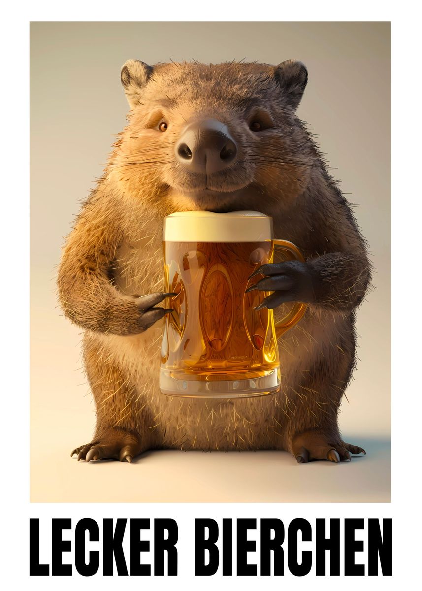 'Lecker Bierchen Wombat' Poster, picture, metal print, paint by Hexor ...