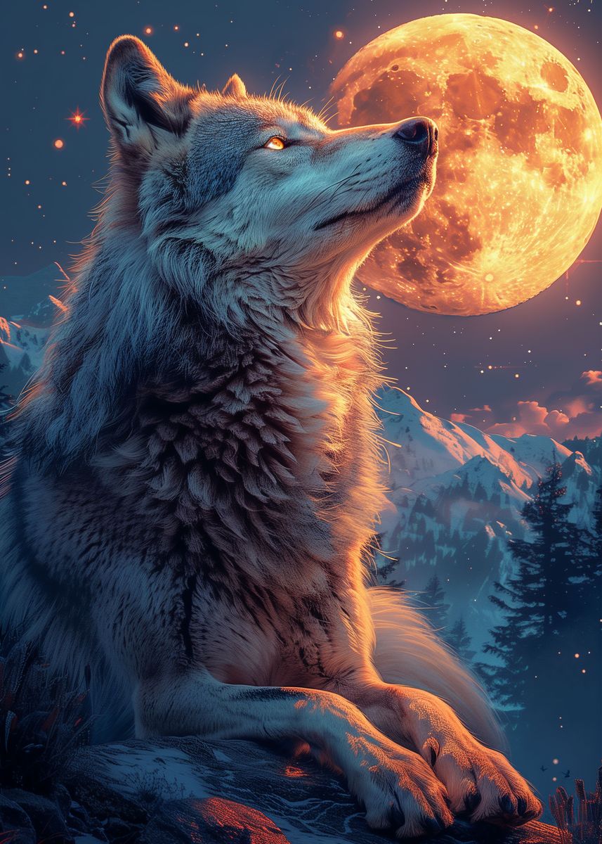 'Wolf Howling' Poster, picture, metal print, paint by Aidan Pena | Displate