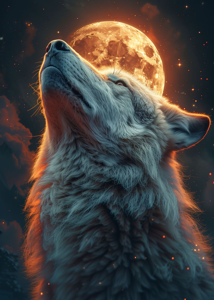 'Wolf Howling' Poster, picture, metal print, paint by Aidan Pena | Displate