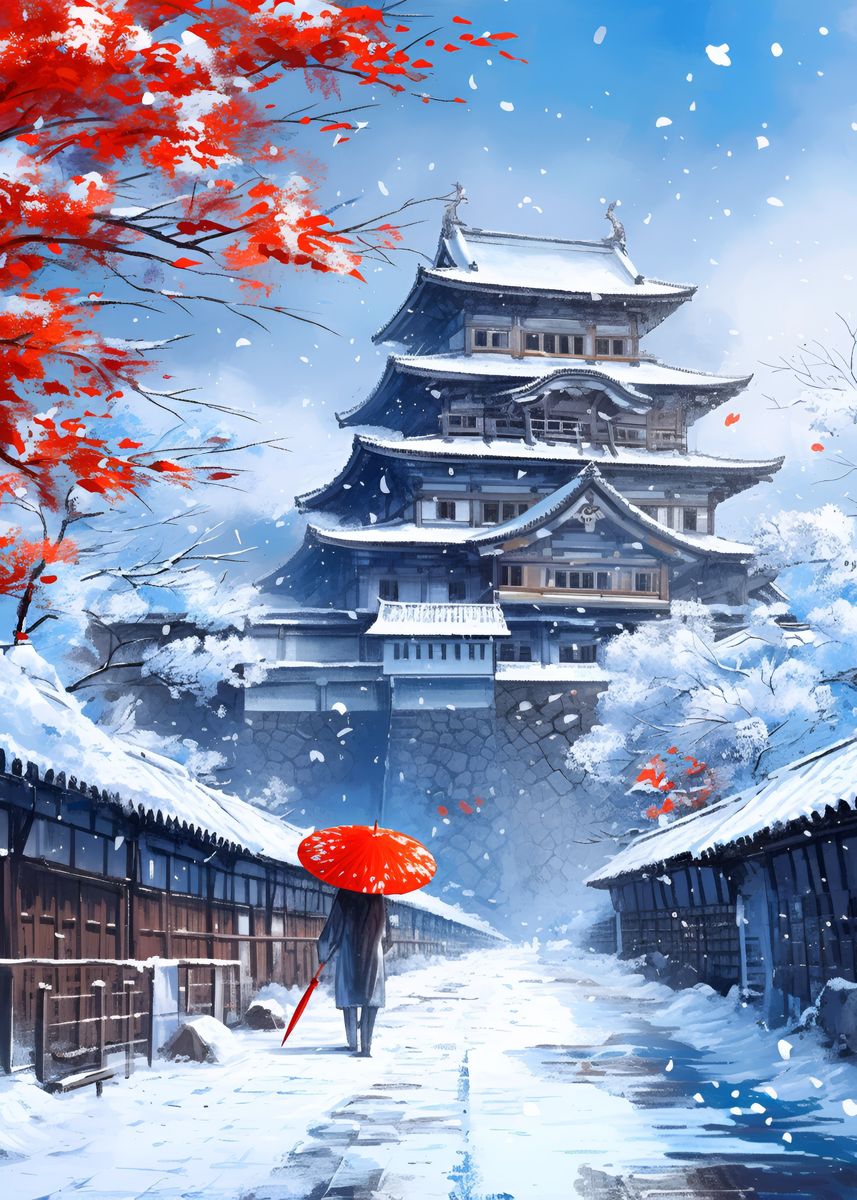 'Japan Asia Winter Snow Zen' Poster, picture, metal print, paint by ...