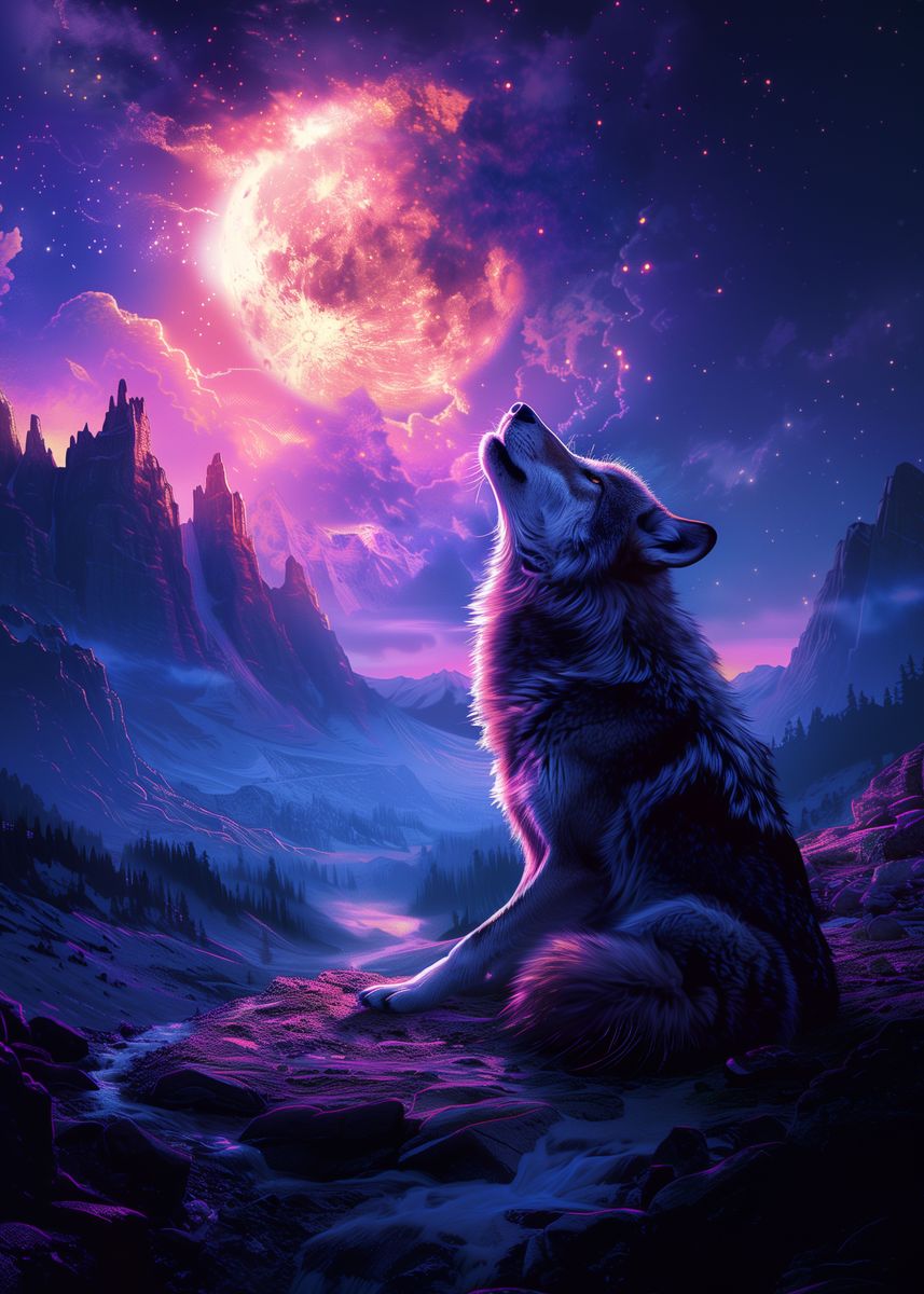 'Wolf Howling' Poster, picture, metal print, paint by Aidan Pena | Displate