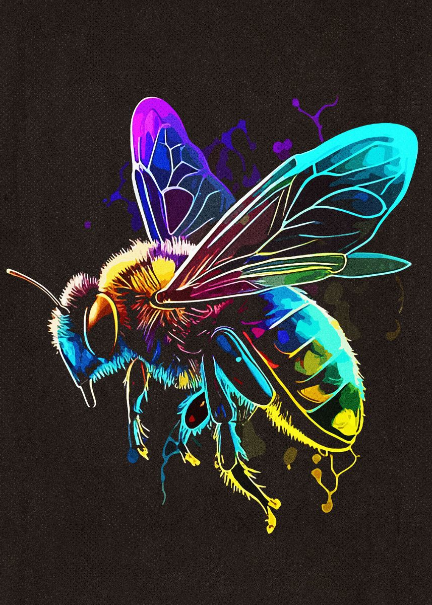 'Neon Bee' Poster, picture, metal print, paint by Ammar Zain | Displate