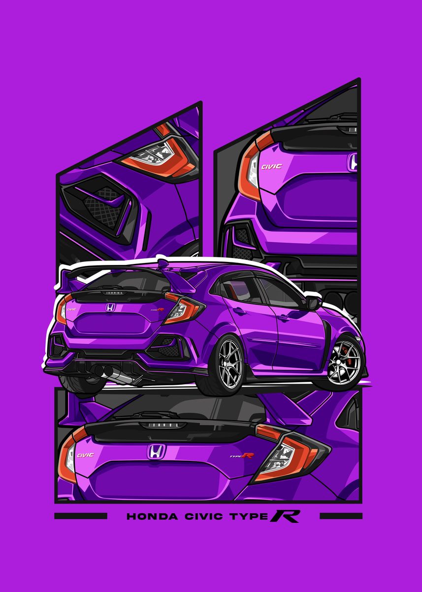 'honda civic type R violet' Poster, picture, metal print, paint by ...