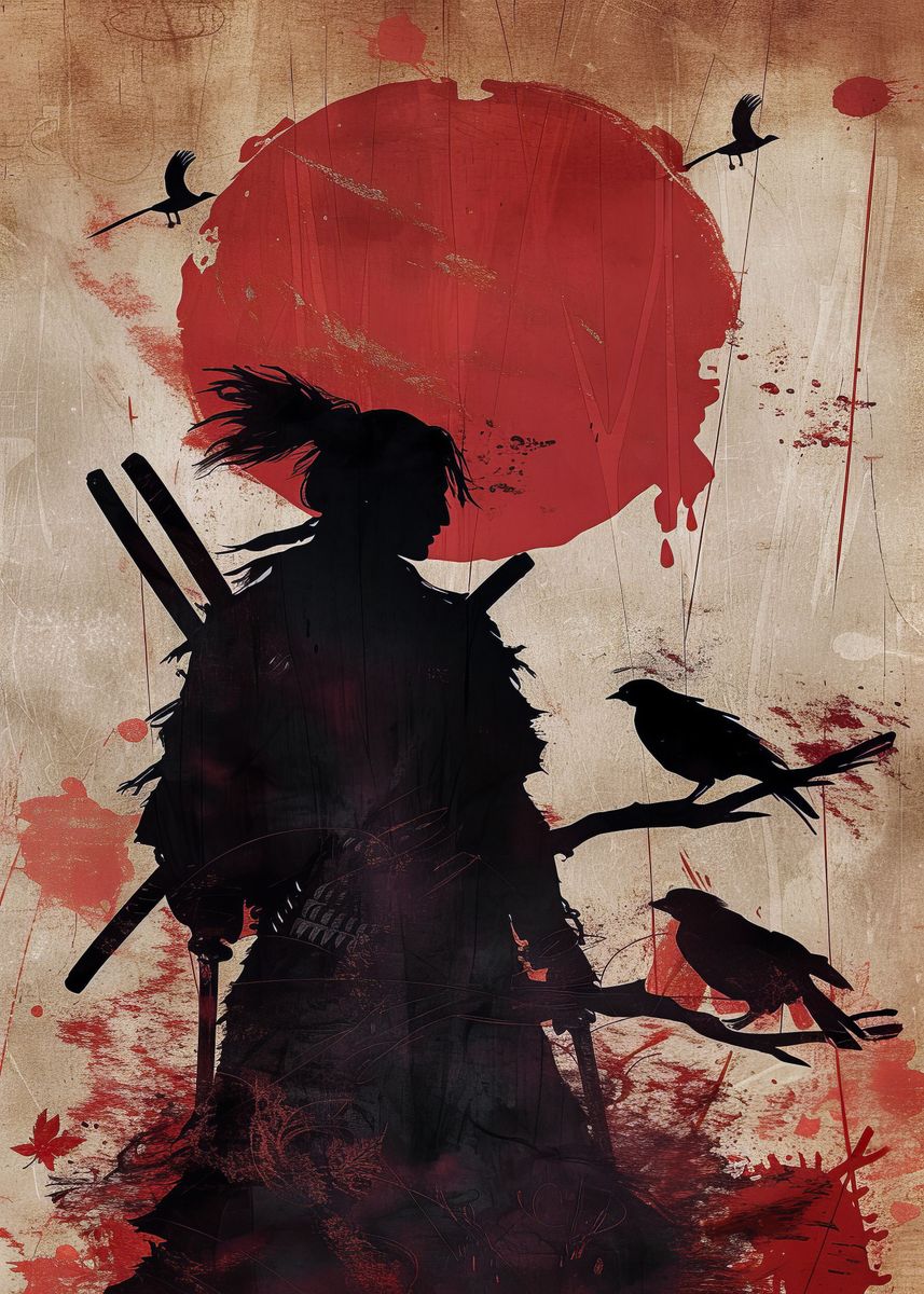 'Black White Red Samurai' Poster, picture, metal print, paint by ...
