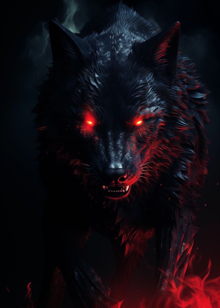 'black Wolf red eyes' Poster, picture, metal print, paint by Aidan Pena ...