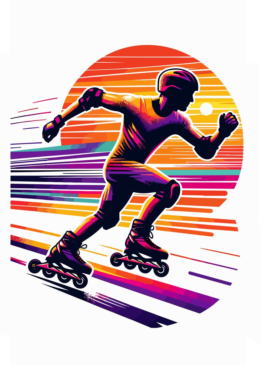 'Inline skating sunset' Poster, picture, metal print, paint by du giang ...