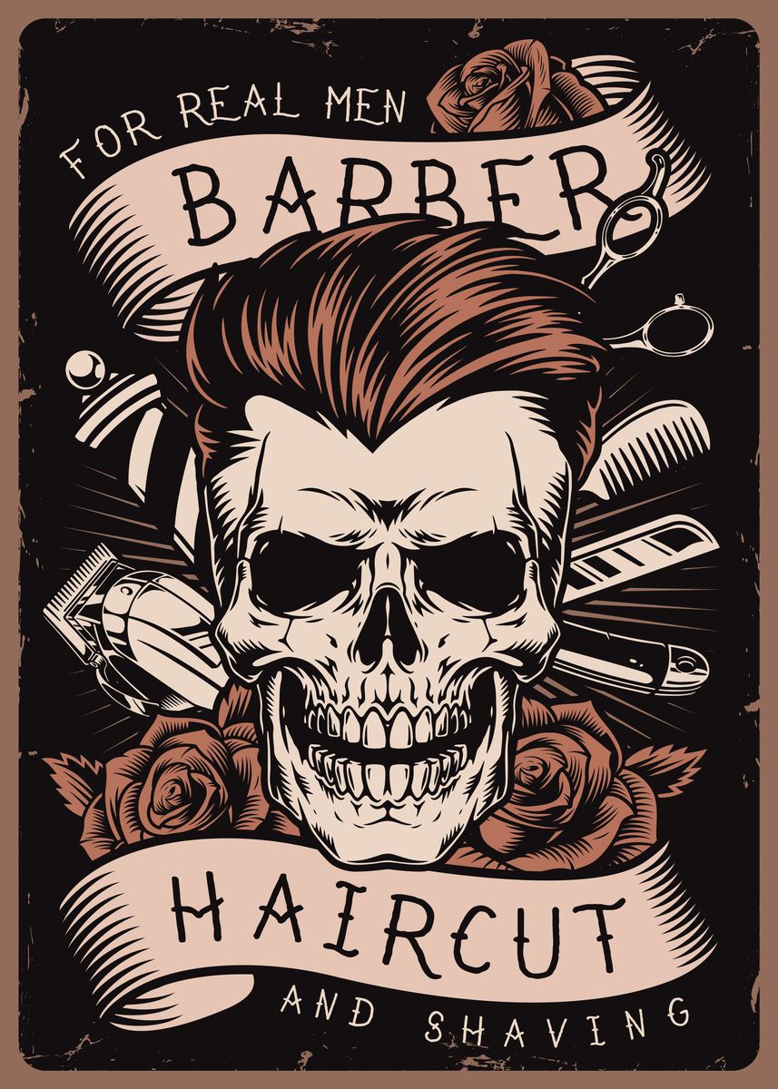 'Barber Haircut and Shaving' Poster, picture, metal print, paint by ...
