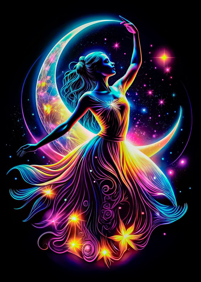 'Moonlight dancer' Poster, picture, metal print, paint by Rina ...