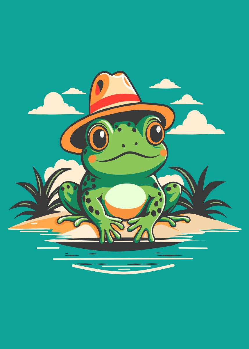 'Frog On Vacation' Poster, picture, metal print, paint by Milhad Art ...