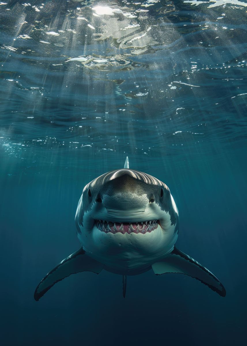 'Great White Shark' Poster, picture, metal print, paint by Jan | Displate