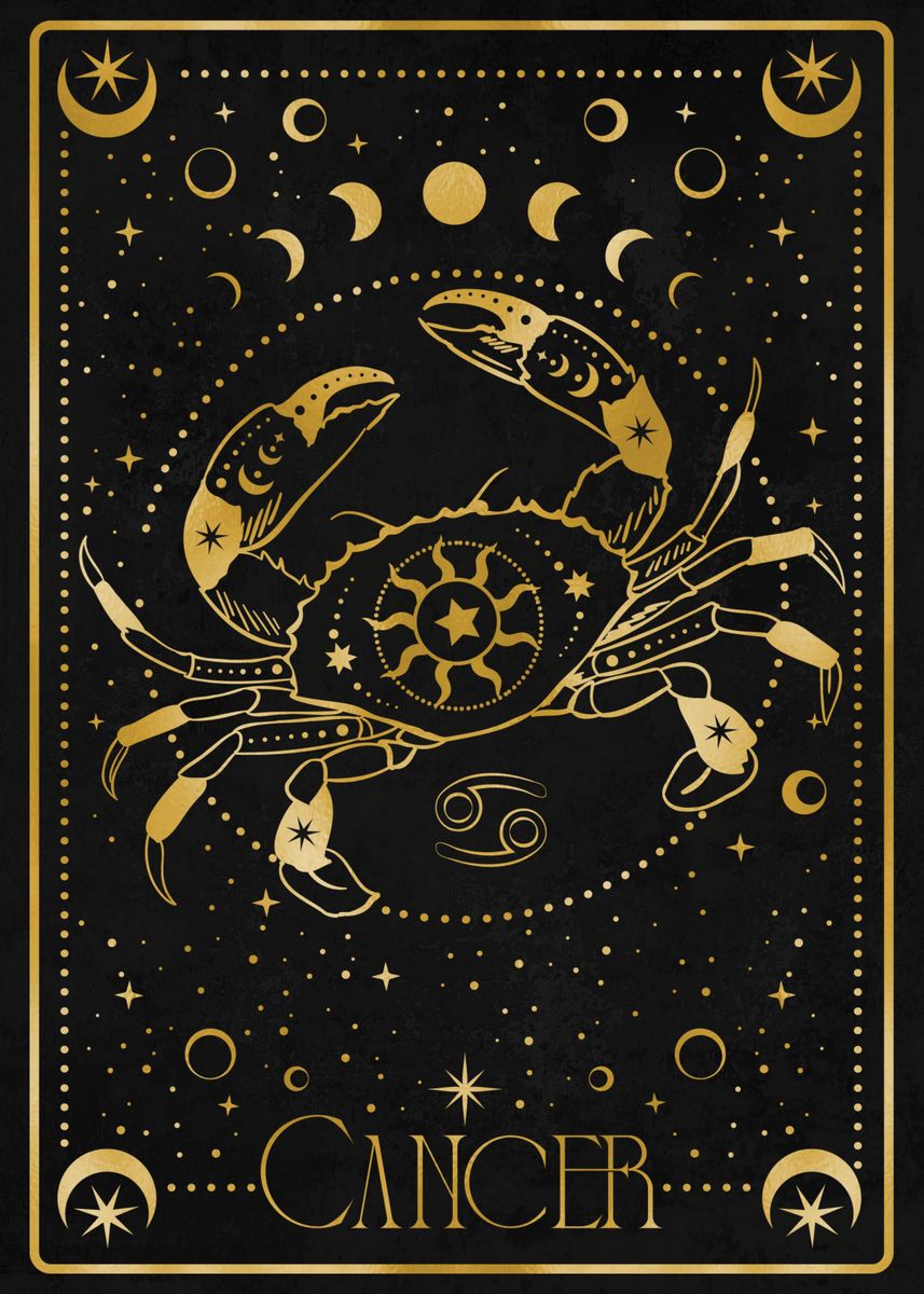 'gold cancer zodiac card' Poster, picture, metal print, paint by metro ...