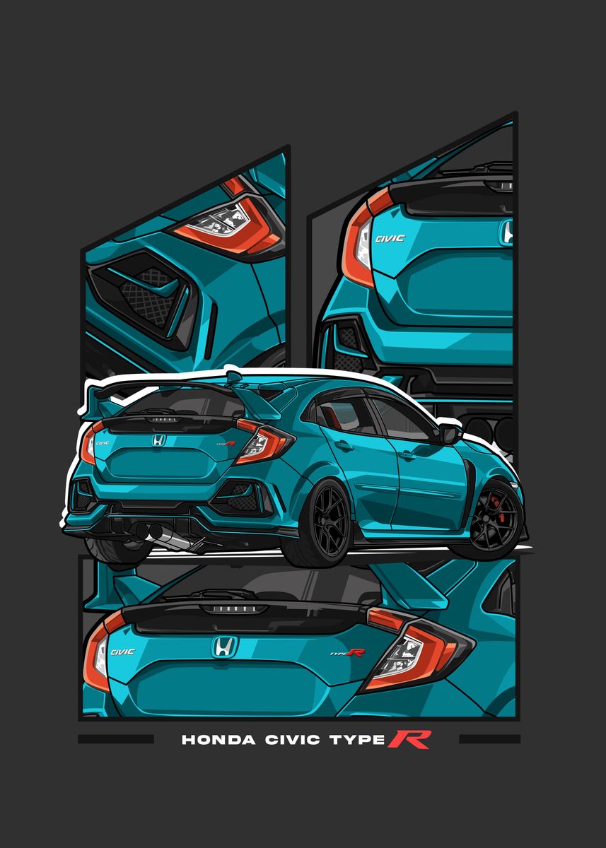 'honda civic type r cyan' Poster, picture, metal print, paint by ...