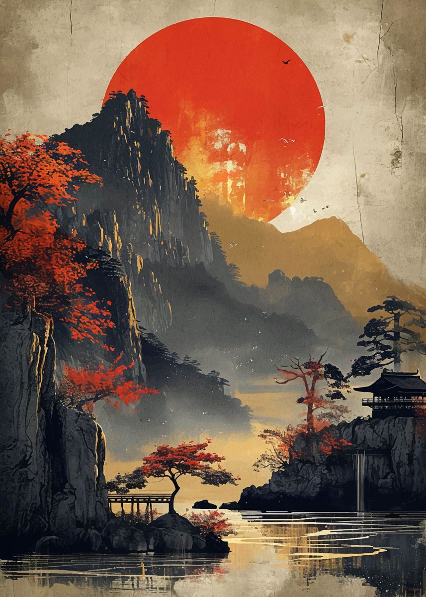 'Japanese Landscape Nature' Poster, picture, metal print, paint by ...