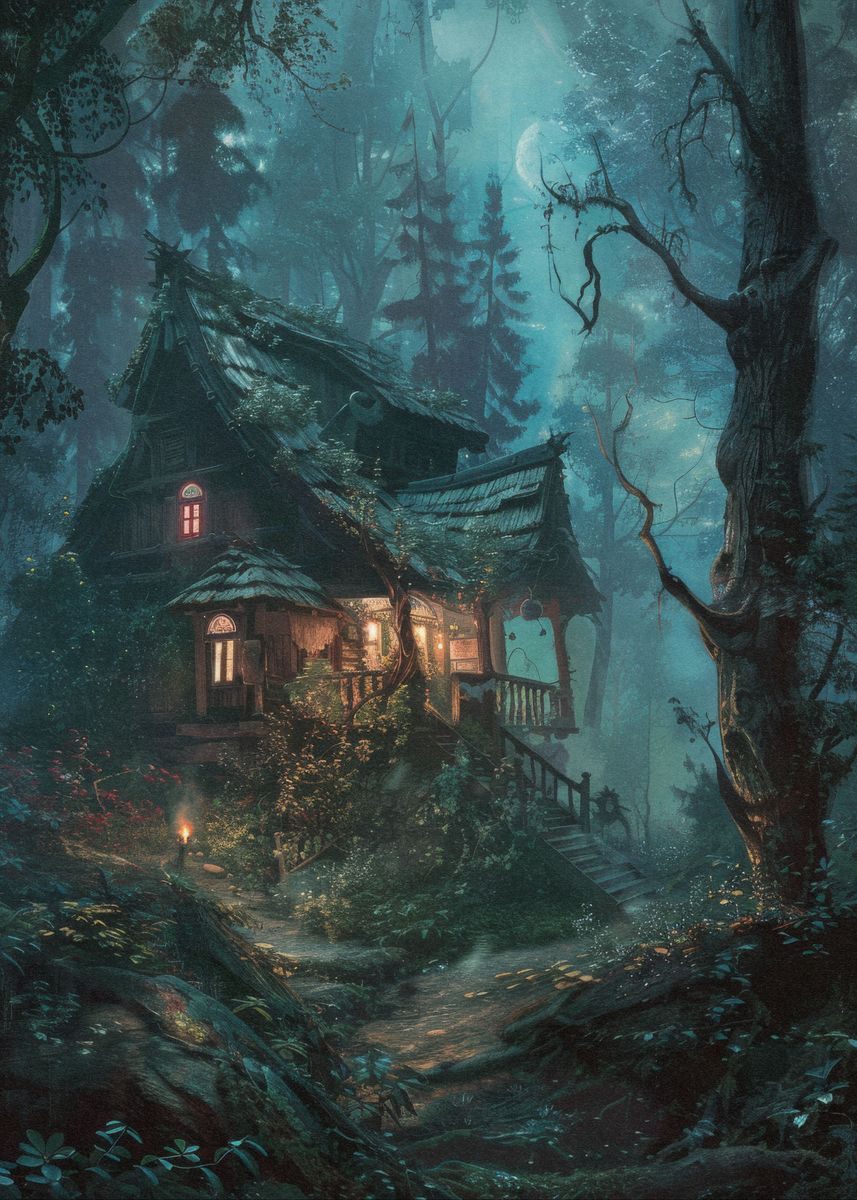 'Dark Forest Witch Cottage' Poster, picture, metal print, paint by ...