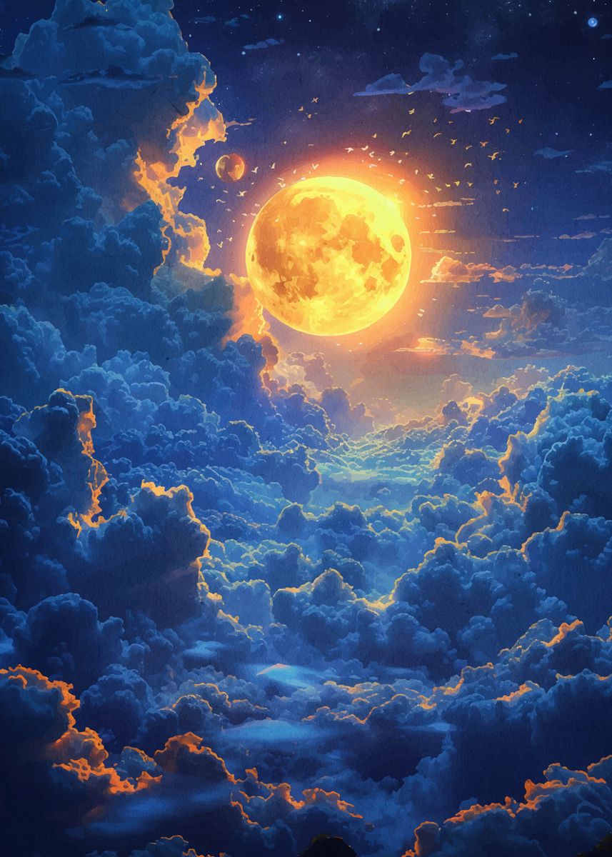 'Moon Landscape Nature' Poster, picture, metal print, paint by Eira ...