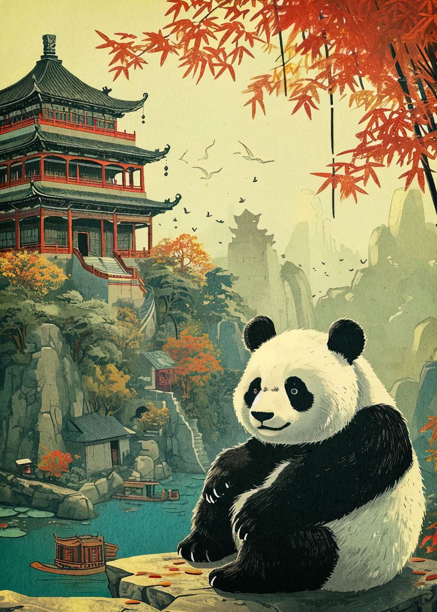 'panda japanese' Poster, picture, metal print, paint by Miss Crystel ...
