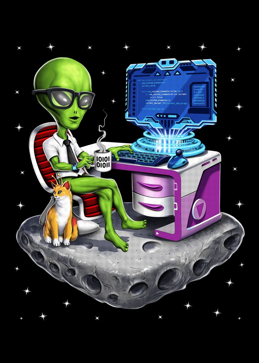 'Space Alien Programmer' Poster, picture, metal print, paint by ...