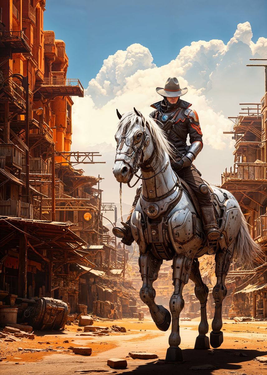 'Cyberpunk Robotic Cowboy' Poster, picture, metal print, paint by ...