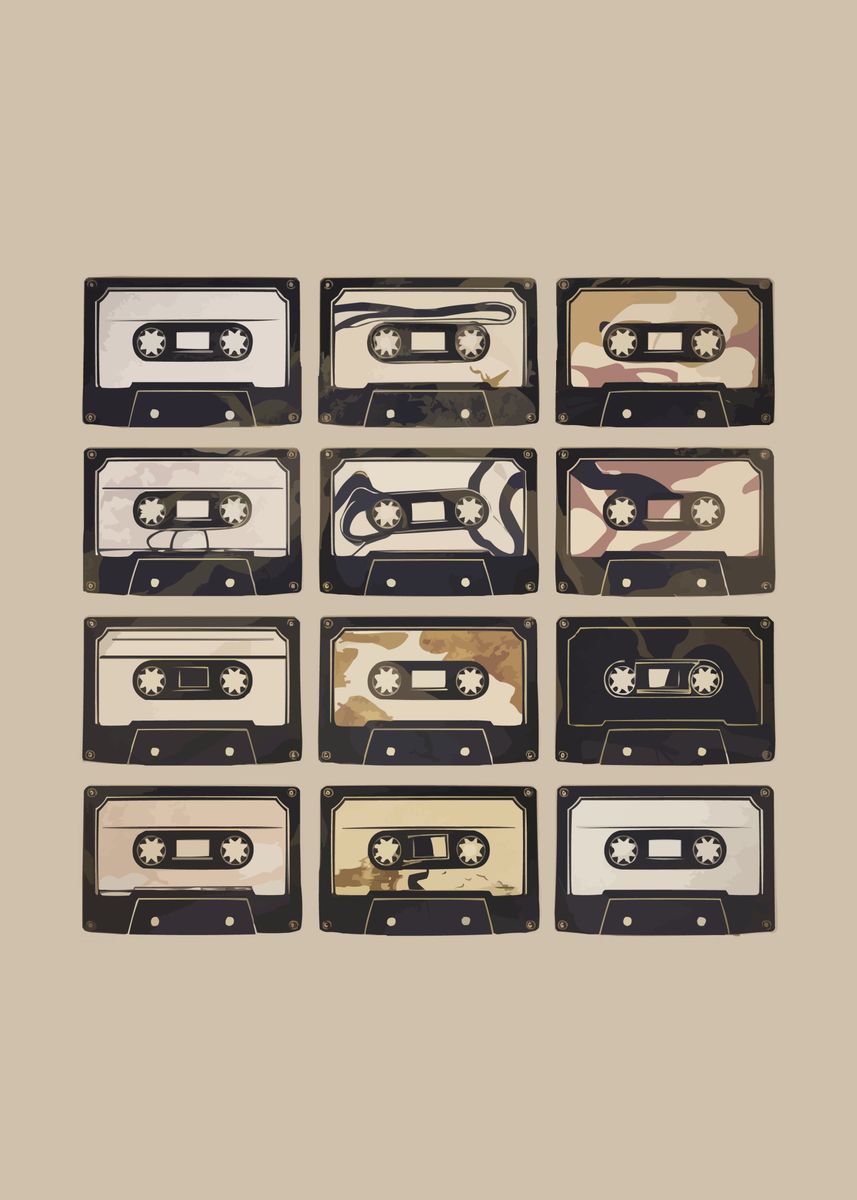 'Cassette tape covers set' Poster, picture, metal print, paint by ...