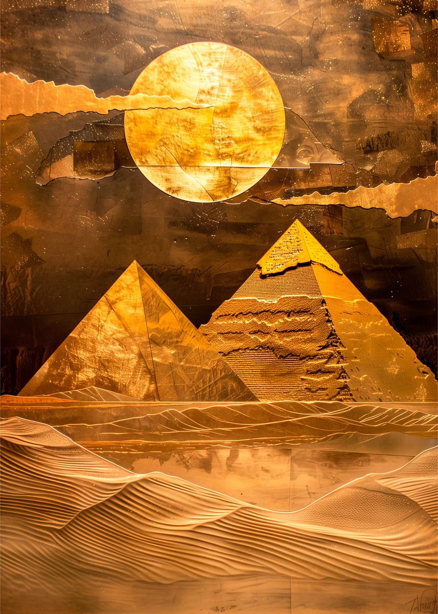 'Golden Pyramids' Poster, picture, metal print, paint by The creative ...