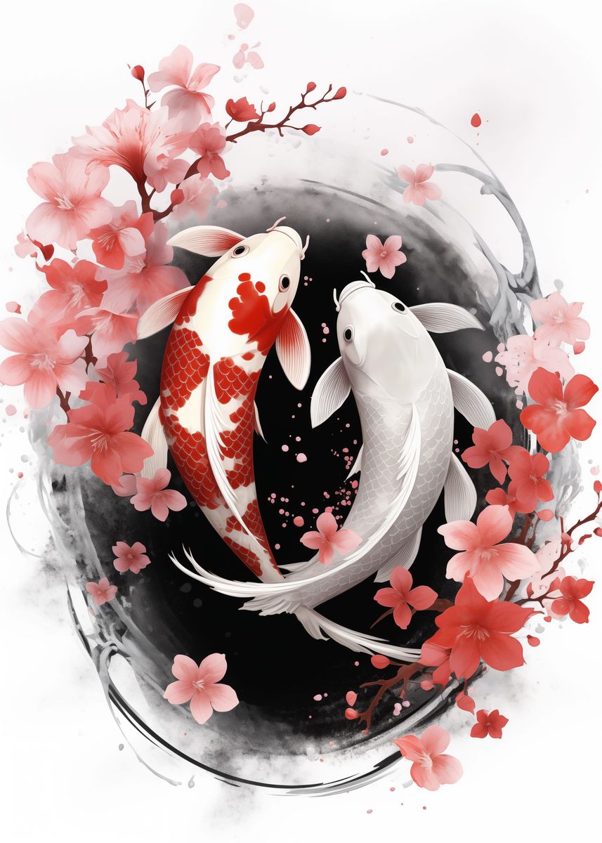 'Koi Fish Yin Yang RubyArt' Poster, picture, metal print, paint by ...